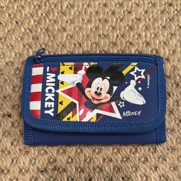 Disney | Accessories | Mickey Mouse Blue Trifold Wallet With Velcro ...